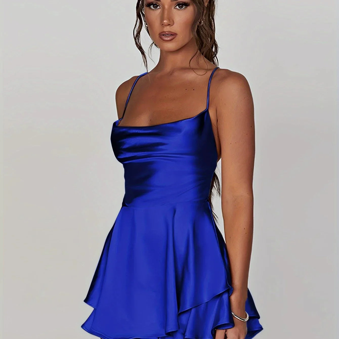 Women’s open-back Mini dress with straps and flared skirt – LE LABEL DE ...